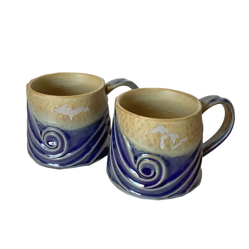 Mug, 10 oz. Wave Design Wide Bottom with U.P. and Great Lakes Laser ...
